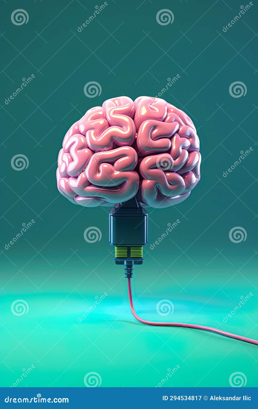 Human Brain Plugged Via Cable. Artificial Intelligence and Technology ...