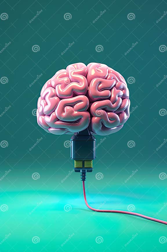 Human Brain Plugged Via Cable. Artificial Intelligence and Technology ...