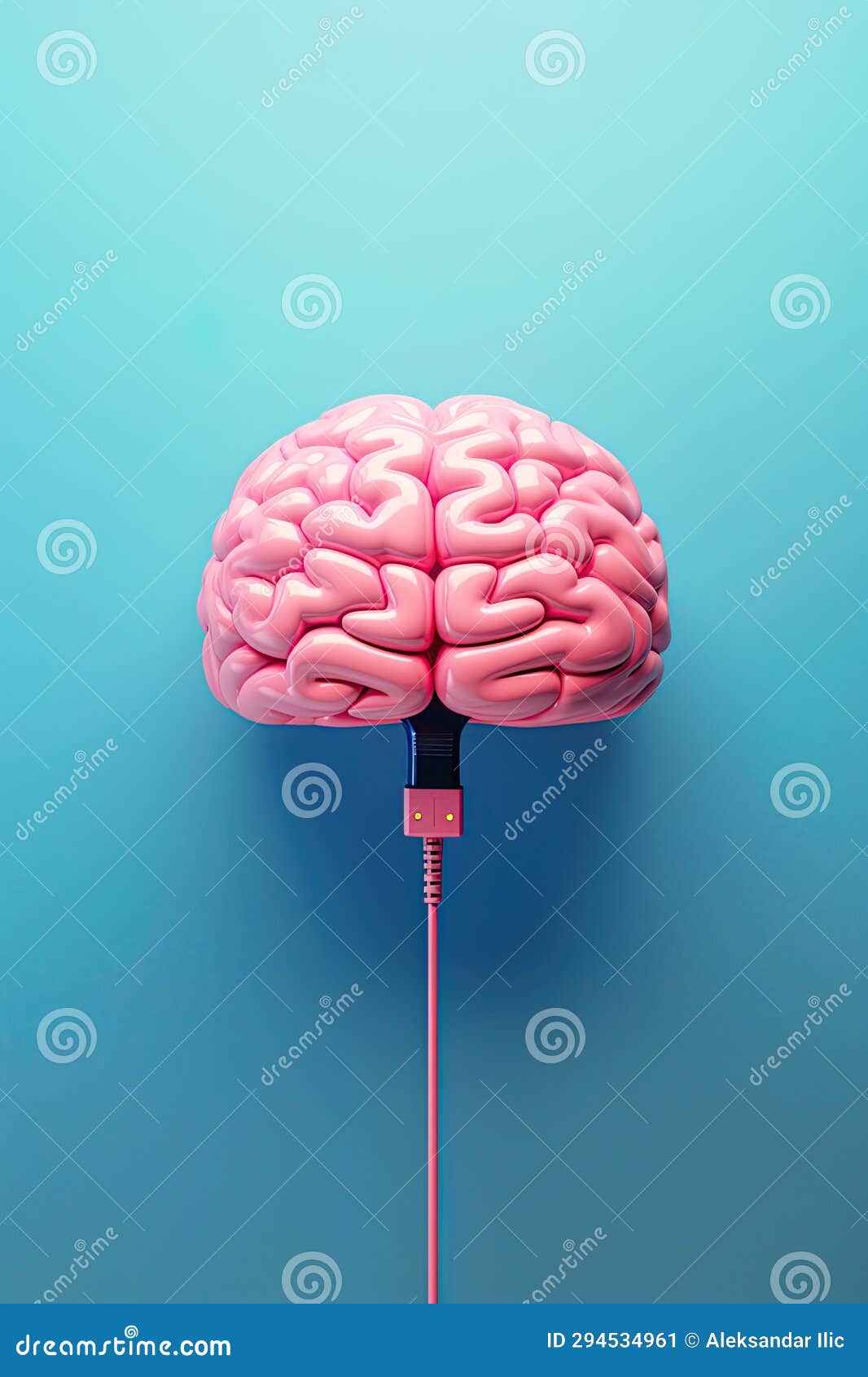 Human Brain Plugged Via Cable. Artificial Intelligence and Technology ...