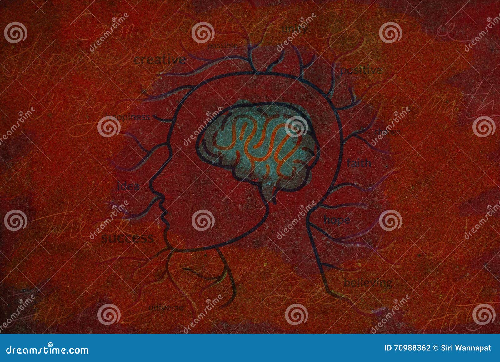 Human Brain and Positive Thinking on Red Grunge Background Stock ...