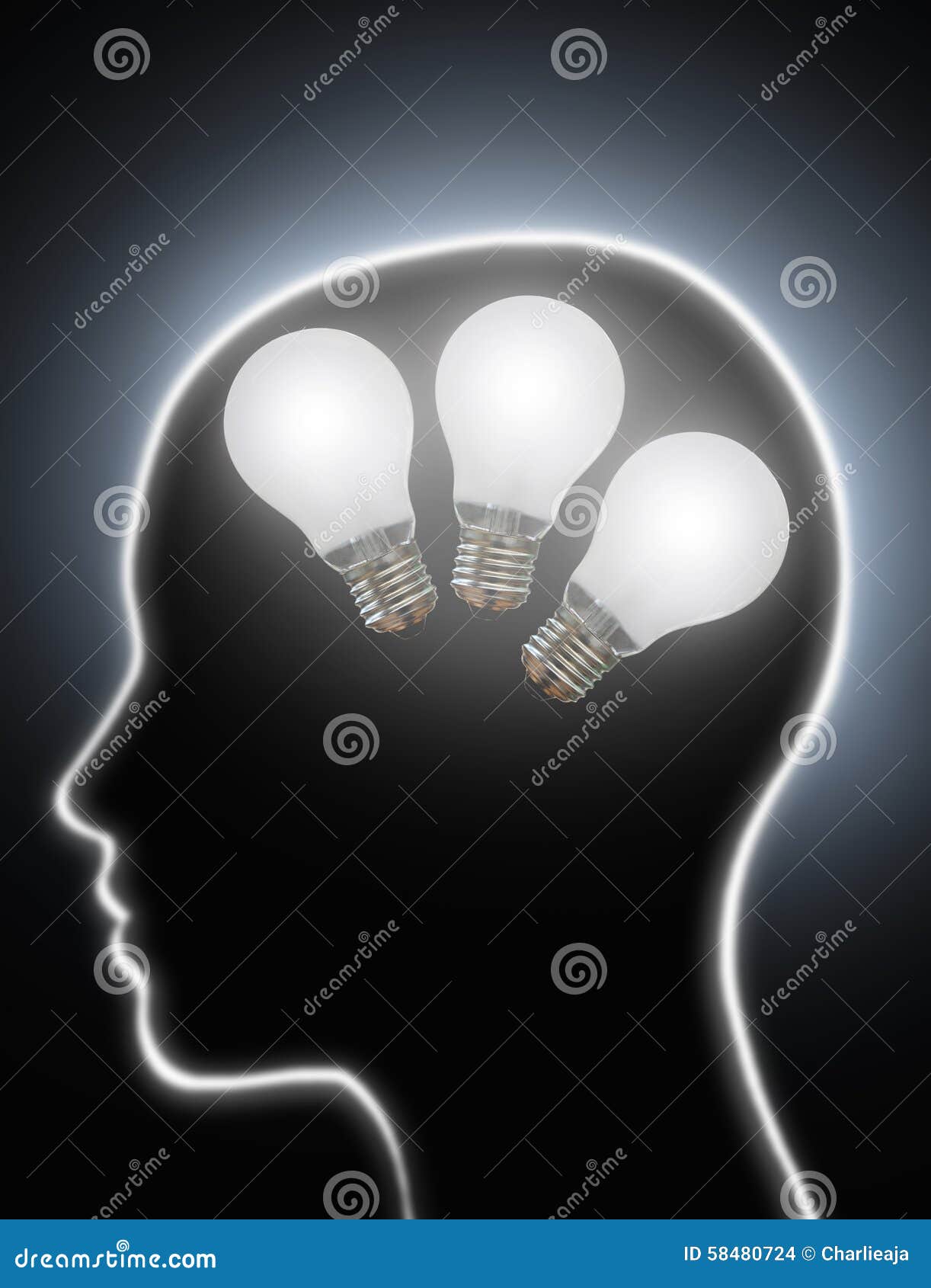 Human Brain Power Creativity Light Bulbs Stock Photography ...