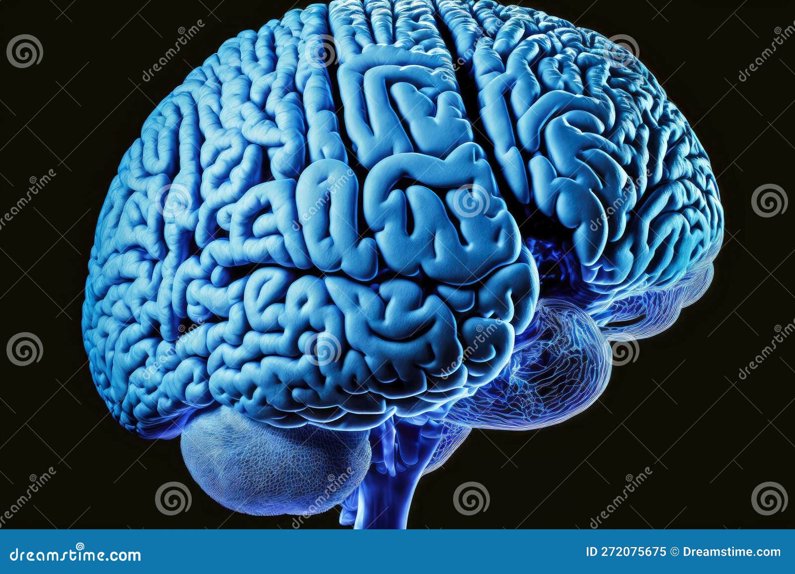 Human Brain Presented in Form of Blue Model on Black Background Stock ...