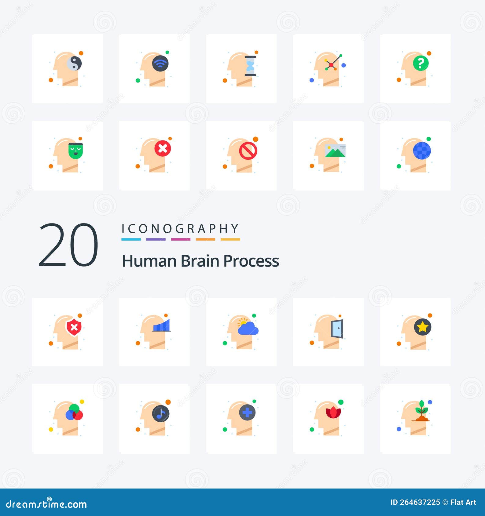 20 Human Brain Process Flat Color Icon Pack Like Thinking Mind ...