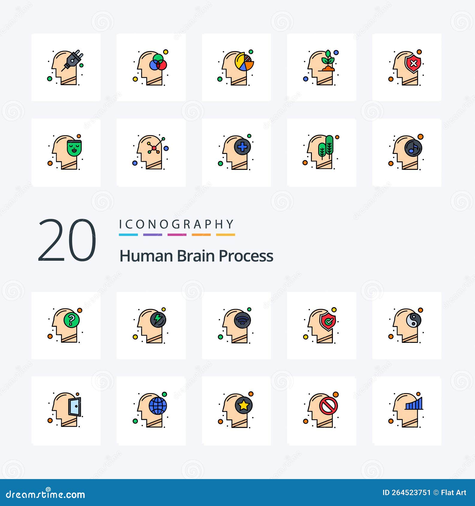 20 Human Brain Process Line Filled Color Icon Pack Like Plugin Mind ...