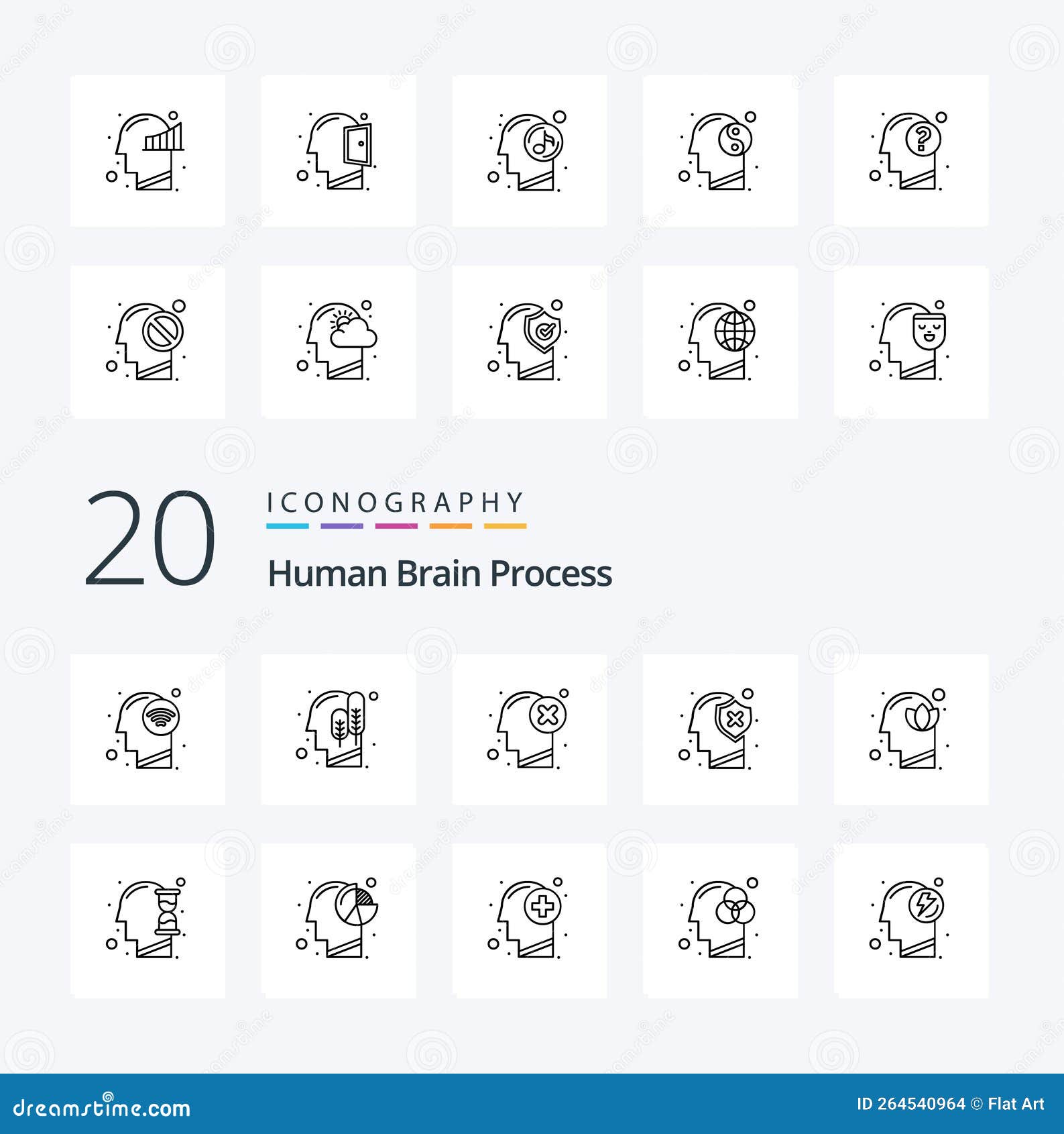 20 Human Brain Process Line Icon Pack Like Head Mind Brain Human Mark ...