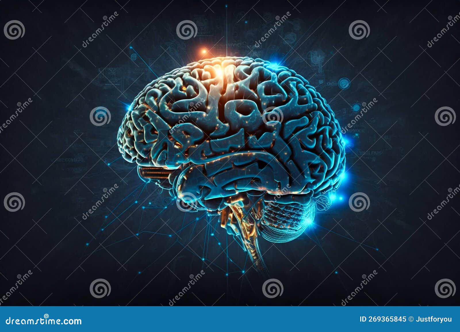 Human Brain Processing Glow with Technology Connection Data Symbols ...