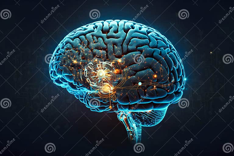 Human Brain Processing Glow with Technology Connection Data Symbols ...