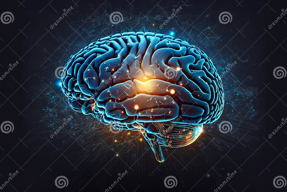Human Brain Processing Glow with Technology Connection Data Symbols ...