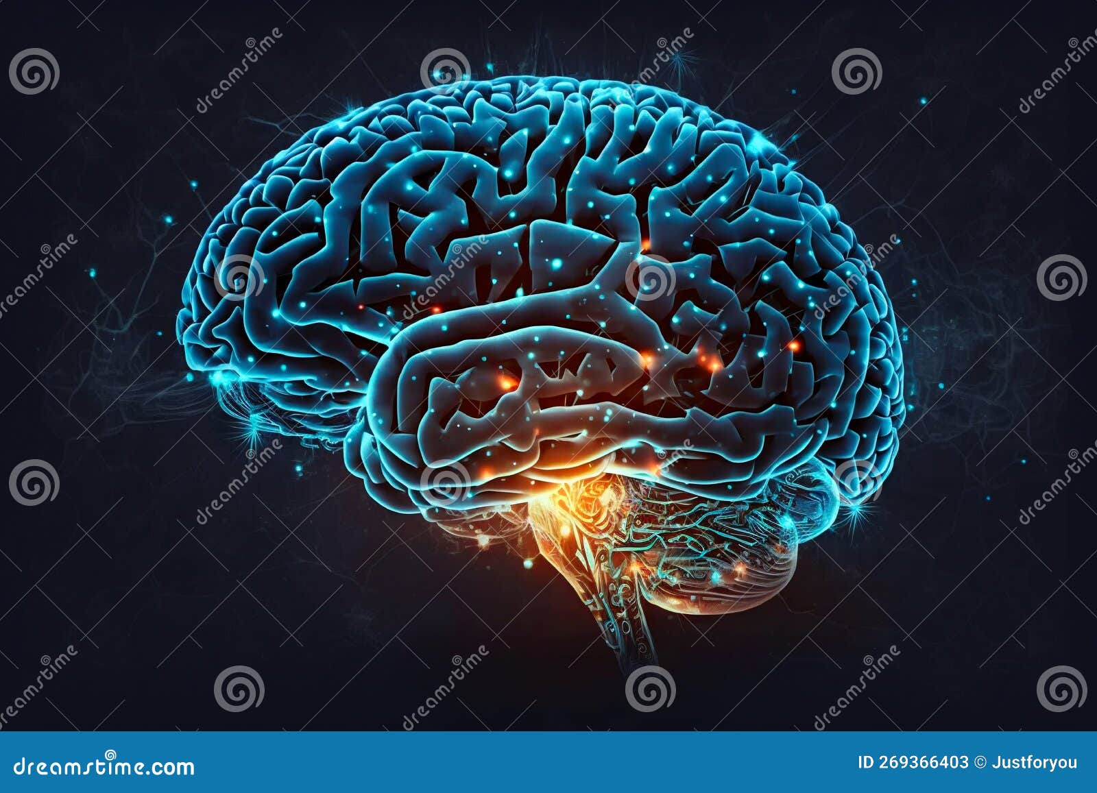Human Brain Processing Glow with Technology Connection Data Symbols ...