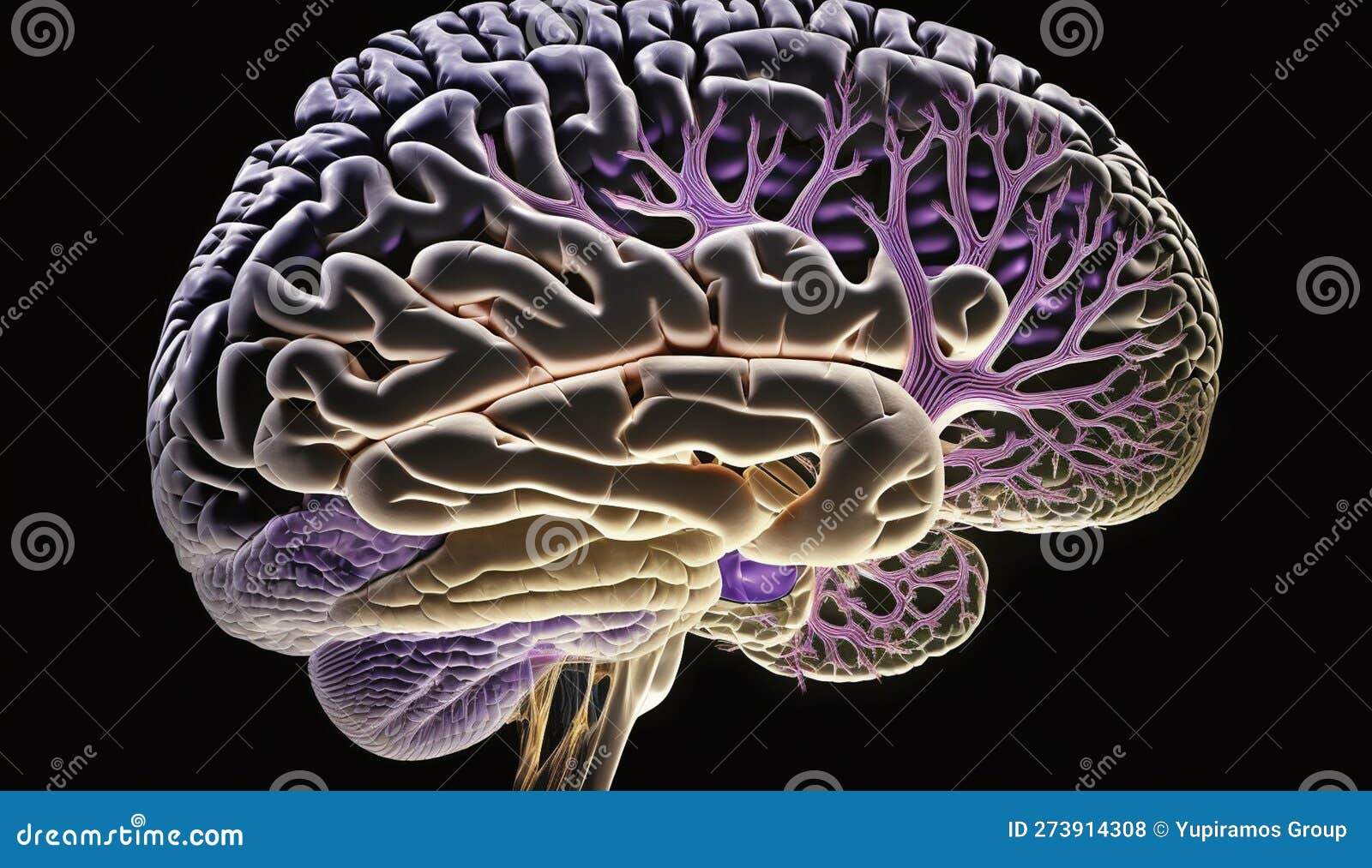 Human Brain in Purple and Black Abstraction Generated by AI Stock ...