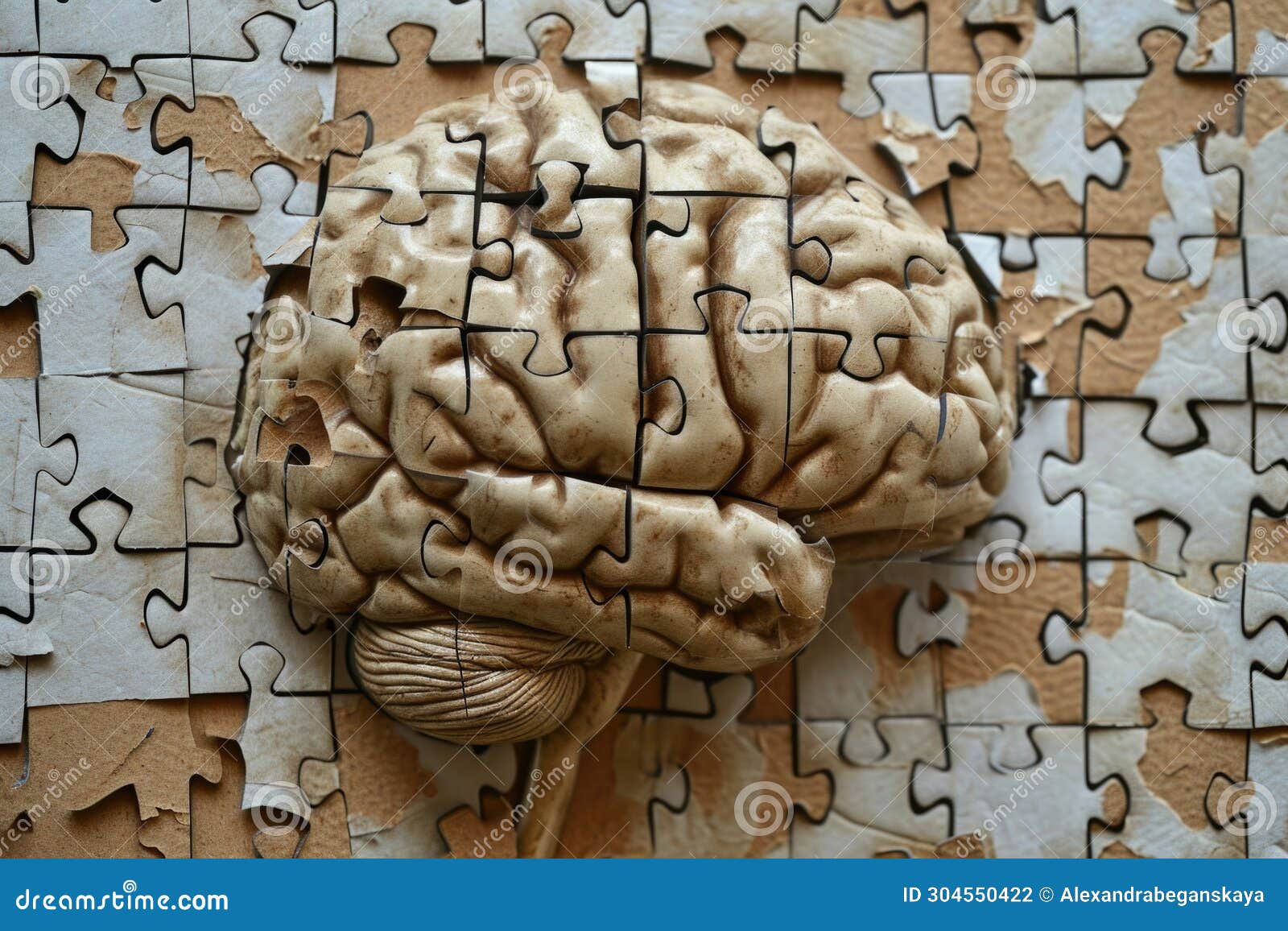 Human Brain Puzzle on Wooden Background Stock Illustration ...