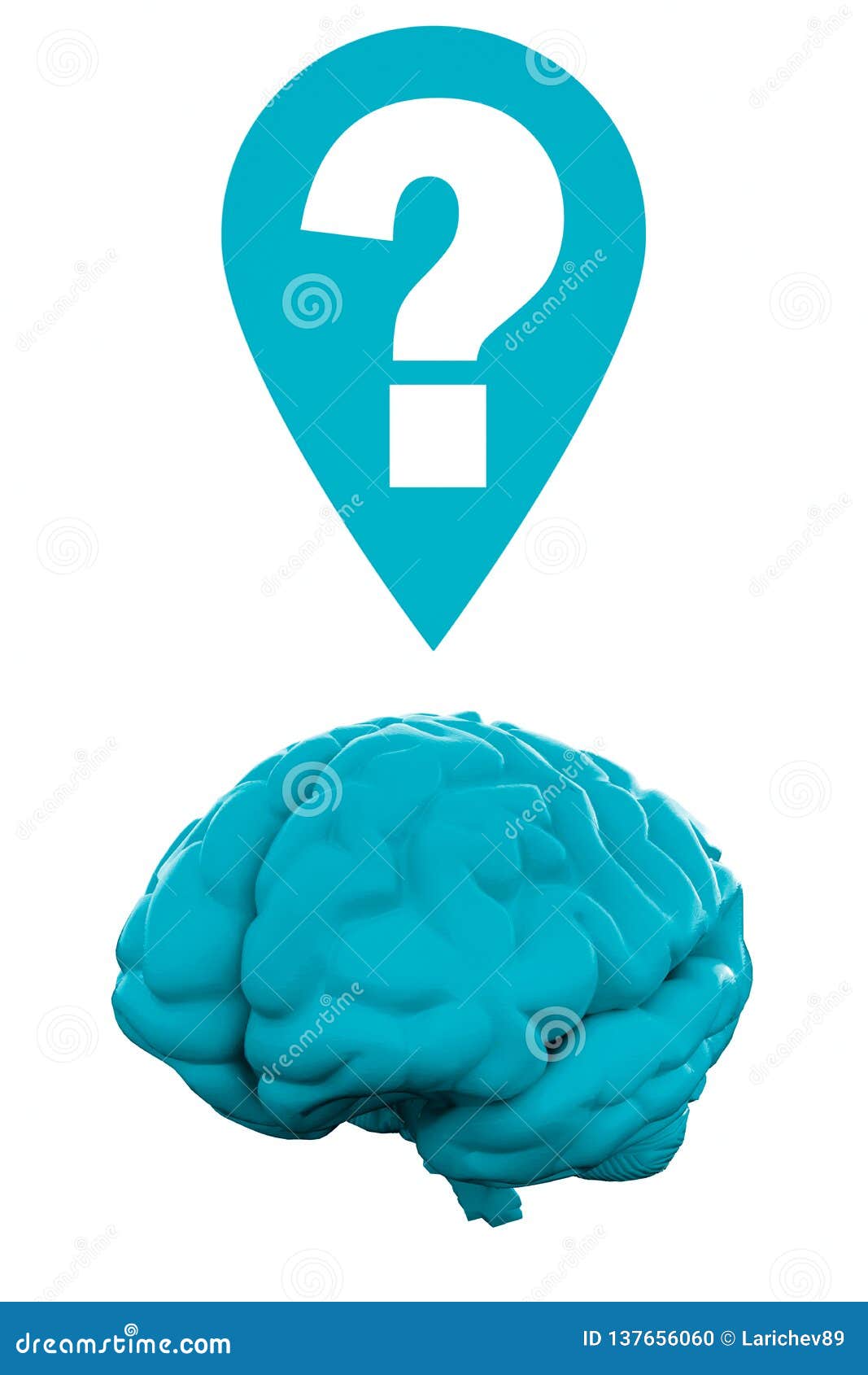 Human Brain and a Question Mark. 3D Illustration Stock Illustration ...