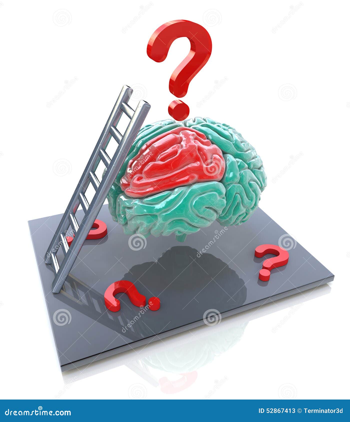 Human Brain and a Question Marks. 3d Render Illustration Stock ...
