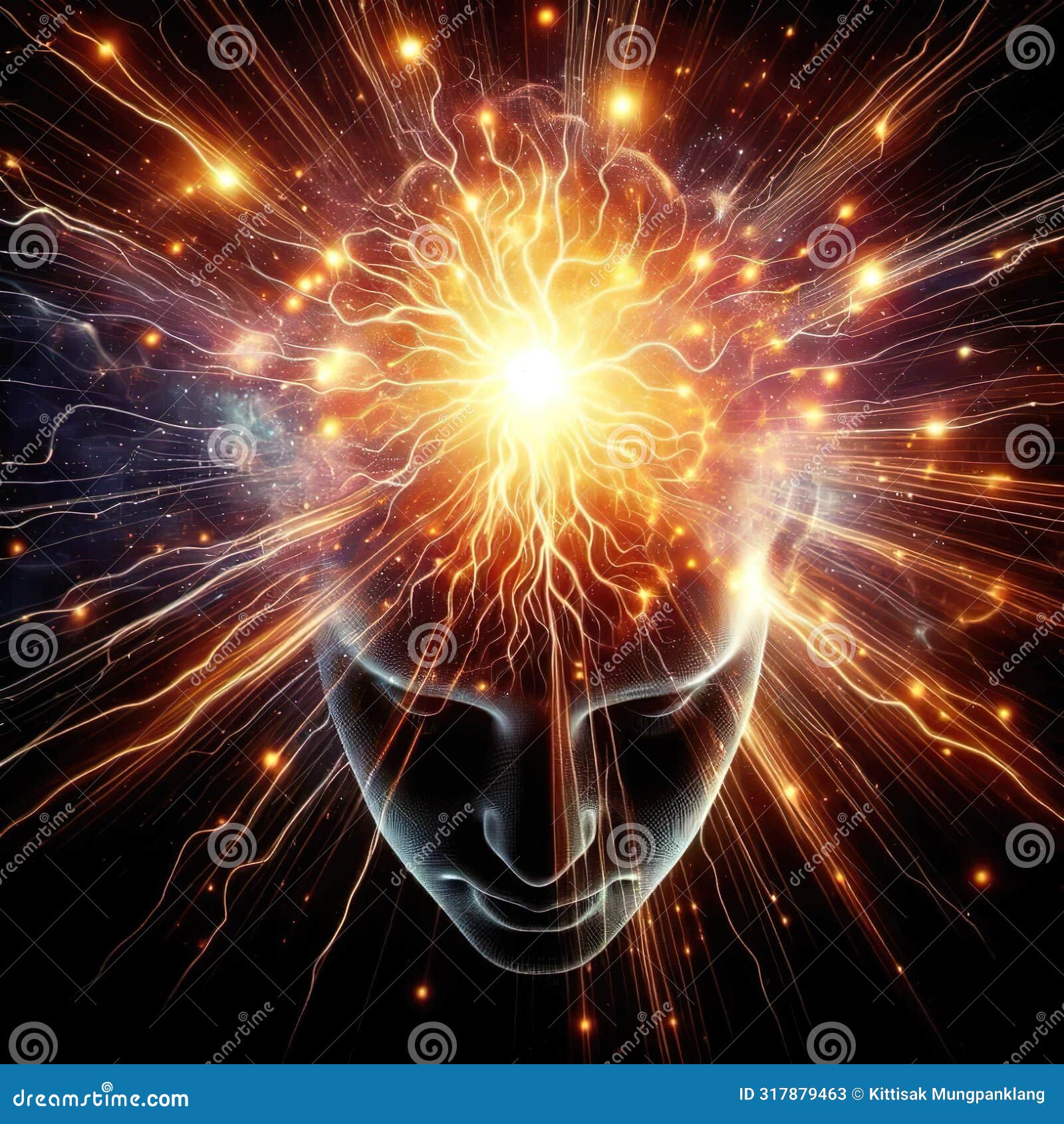 The Human Brain Is Radiating Sparks Of Energy. It Represents Creativity ...