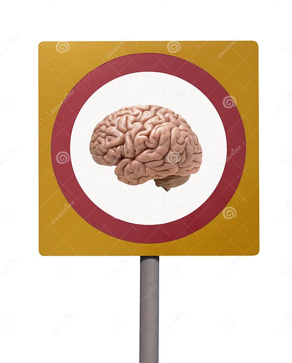 Human brain on road sign stock photo. Image of icon, think - 15649080