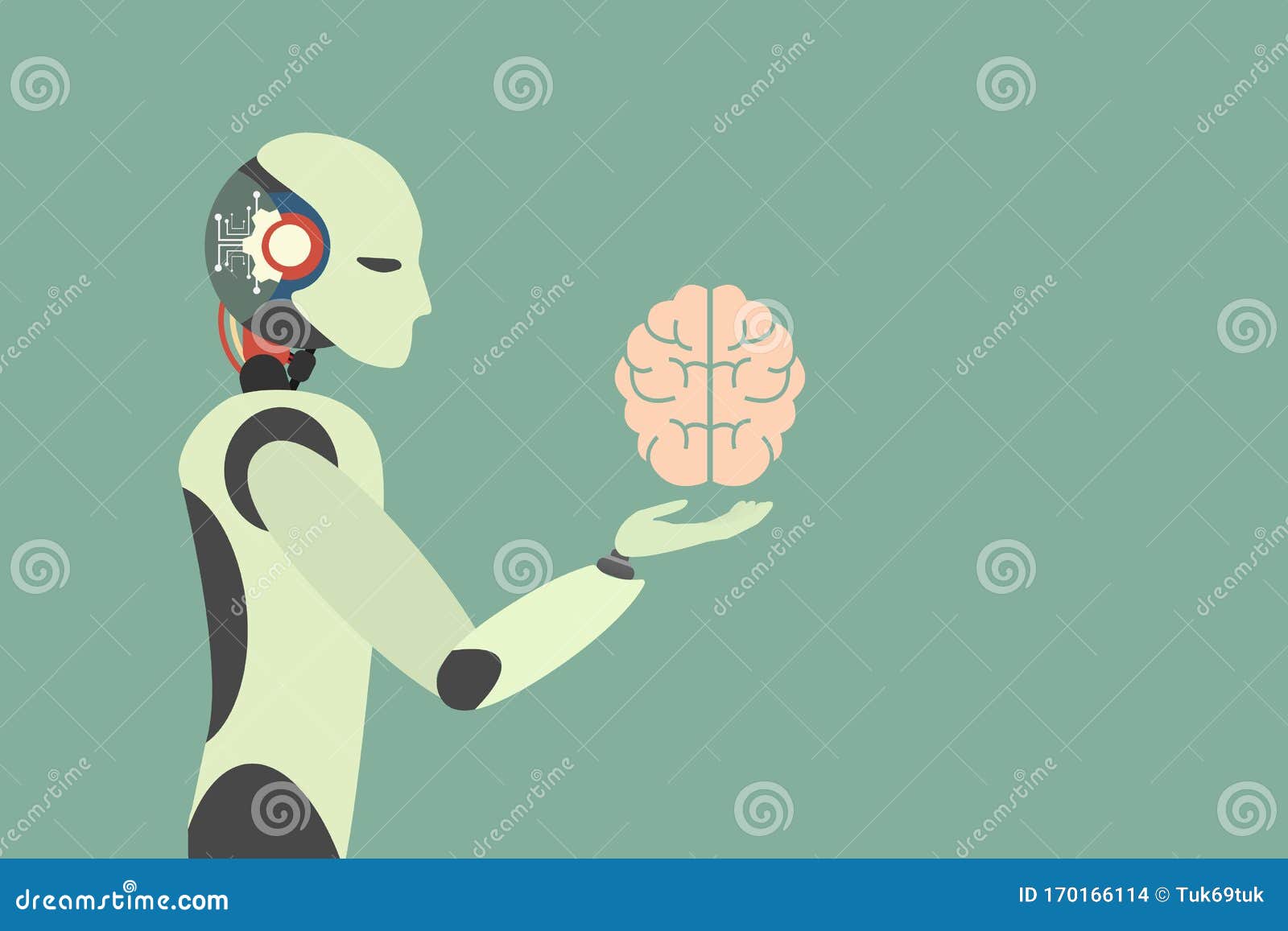 Human Brain. Robot Holding Human Brain. Robotic Automation Technology ...