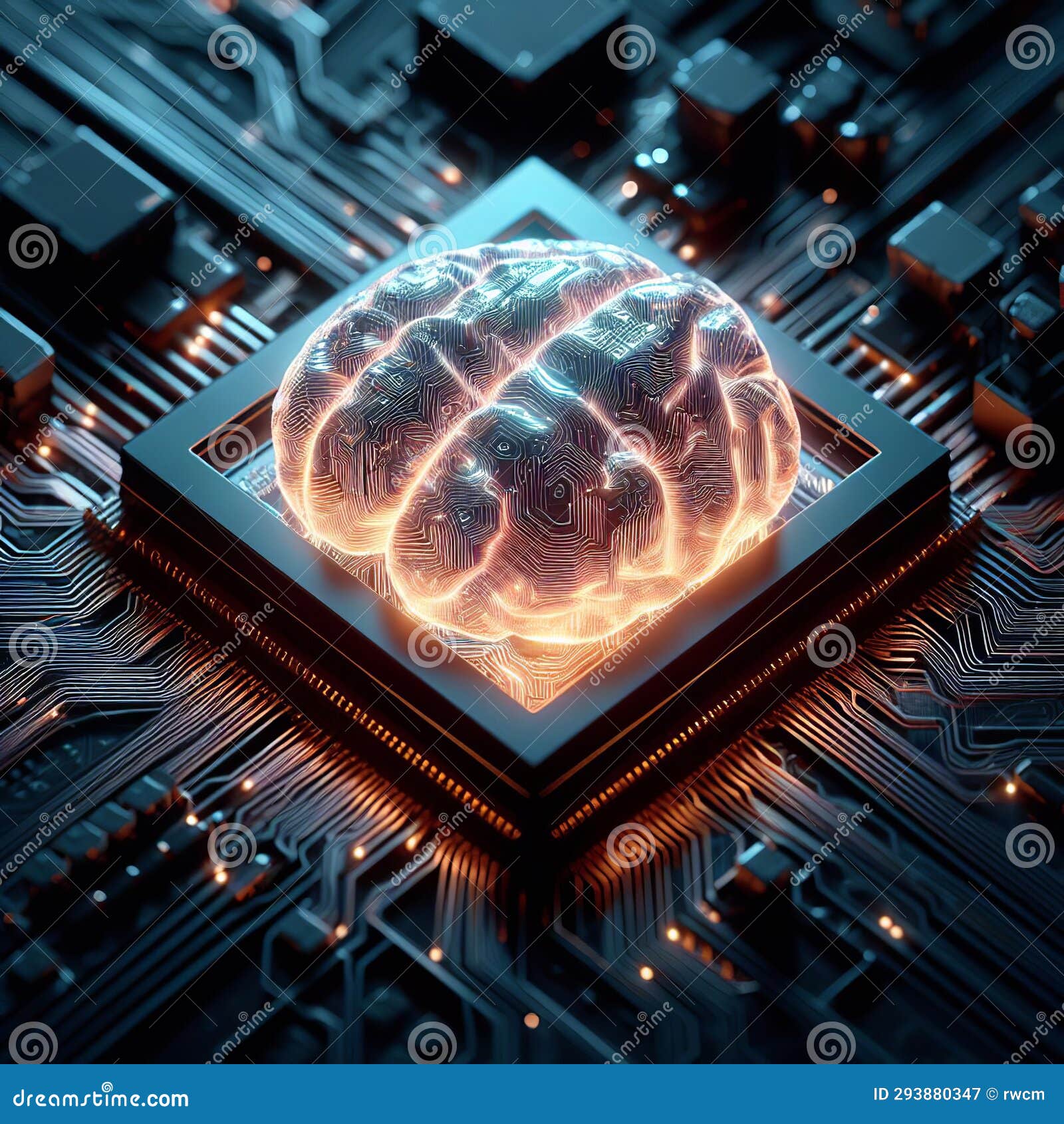 Mind Over Microchips, AI Embedded in the Brain Stock Illustration ...