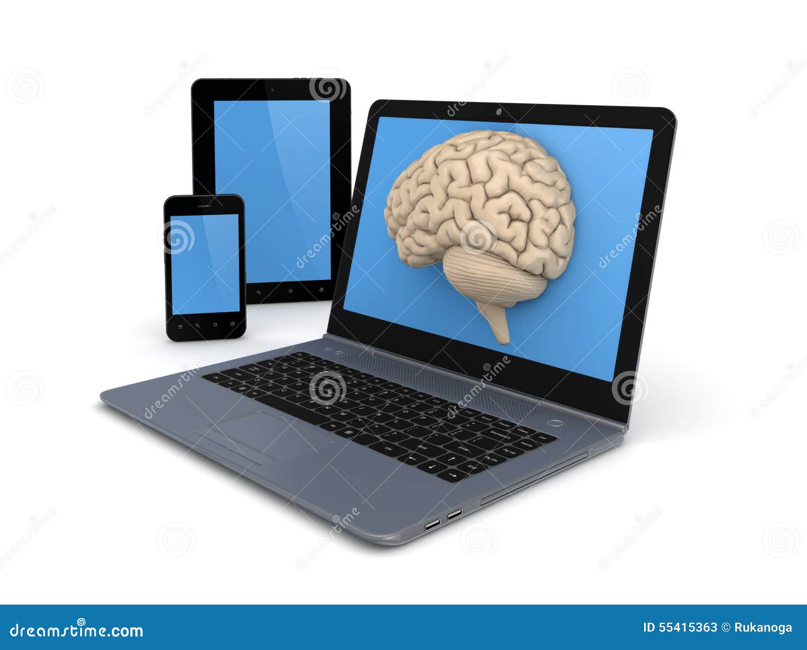 Human Brain on a Screen of Laptop Stock Illustration - Illustration of ...