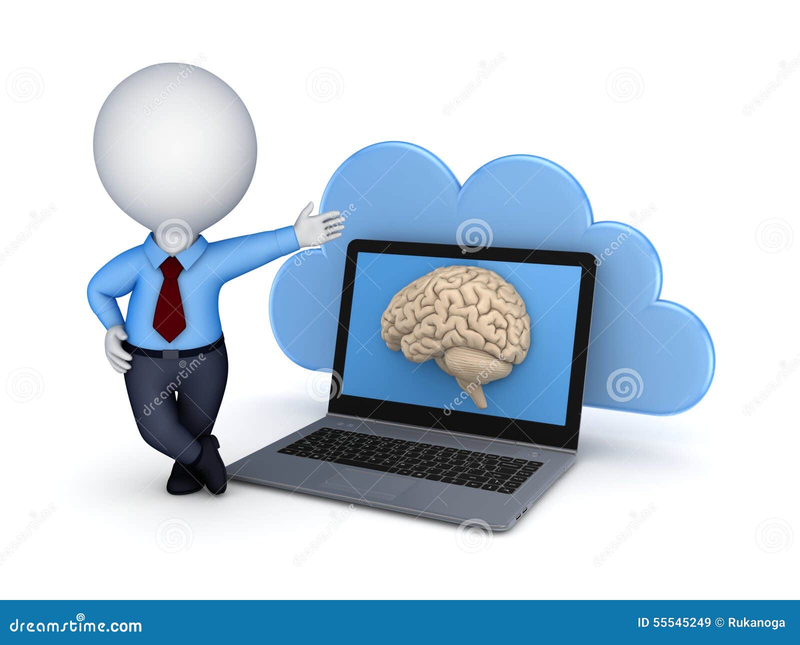 Human Brain on a Screen of Laptop Stock Illustration - Illustration of ...
