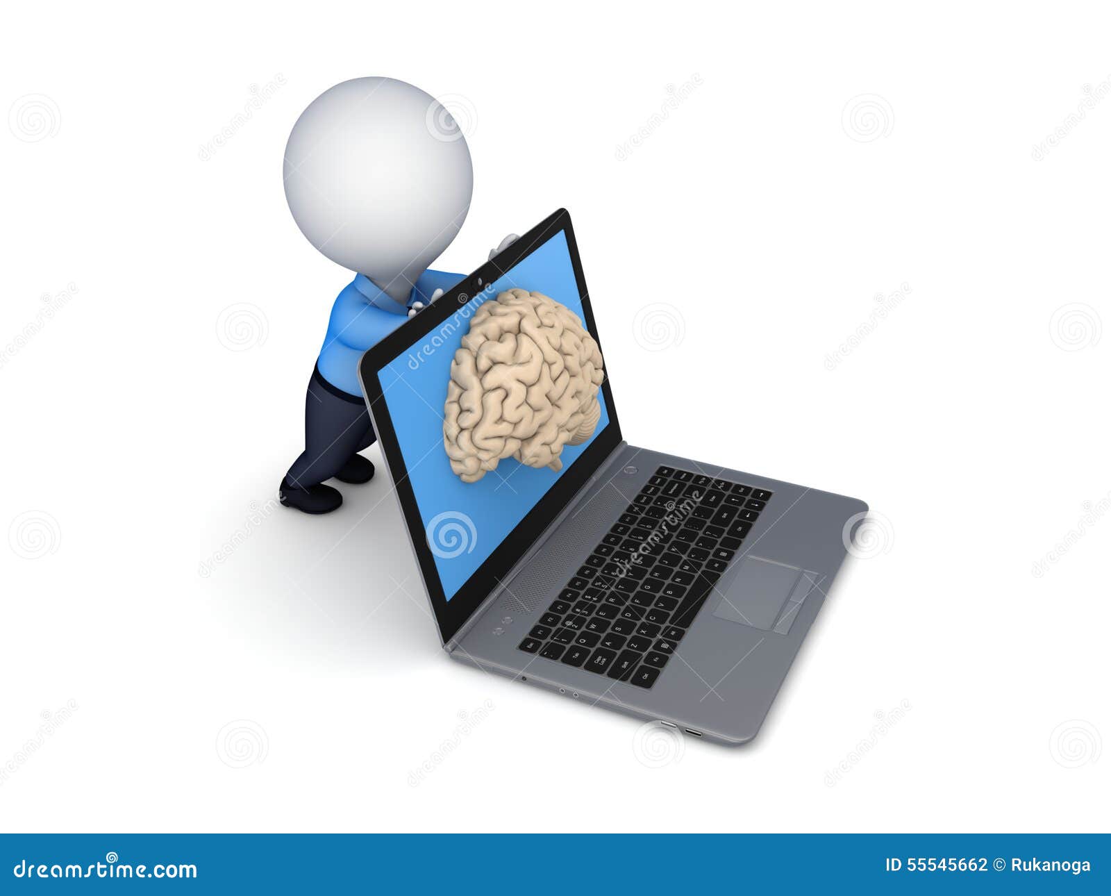 Human Brain on a Screen of Laptop Stock Illustration - Illustration of ...
