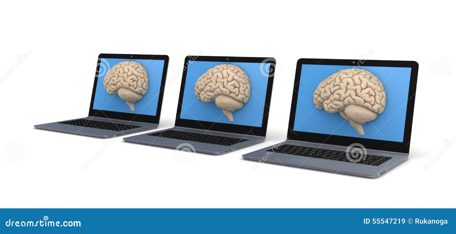 Human Brain on a Screen of Laptop Stock Illustration - Illustration of ...