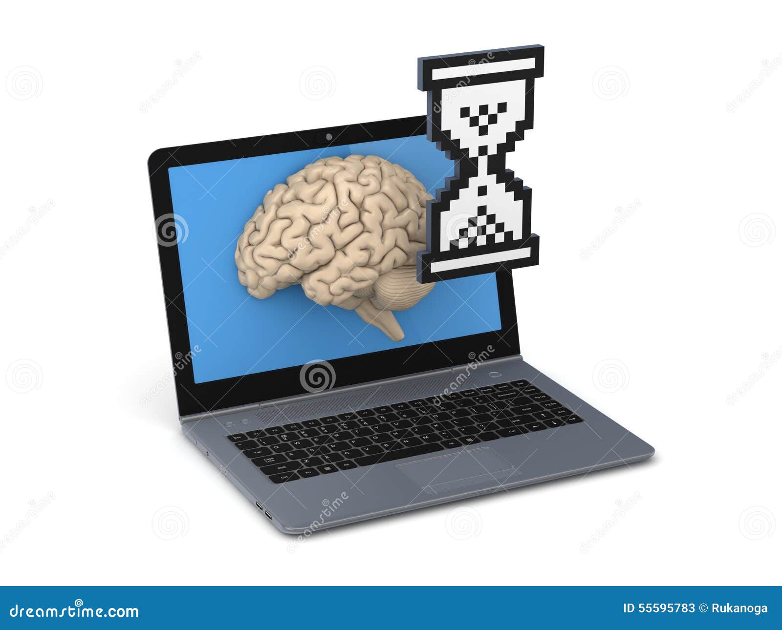 Human Brain on a Screen of Laptop Stock Illustration - Illustration of ...