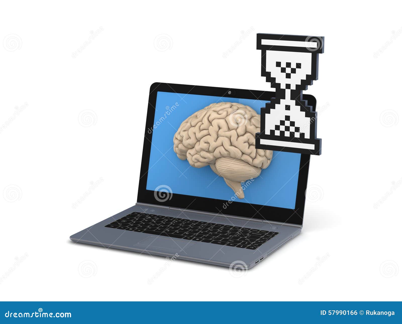 Human Brain on a Screen of Laptop Stock Illustration - Illustration of ...