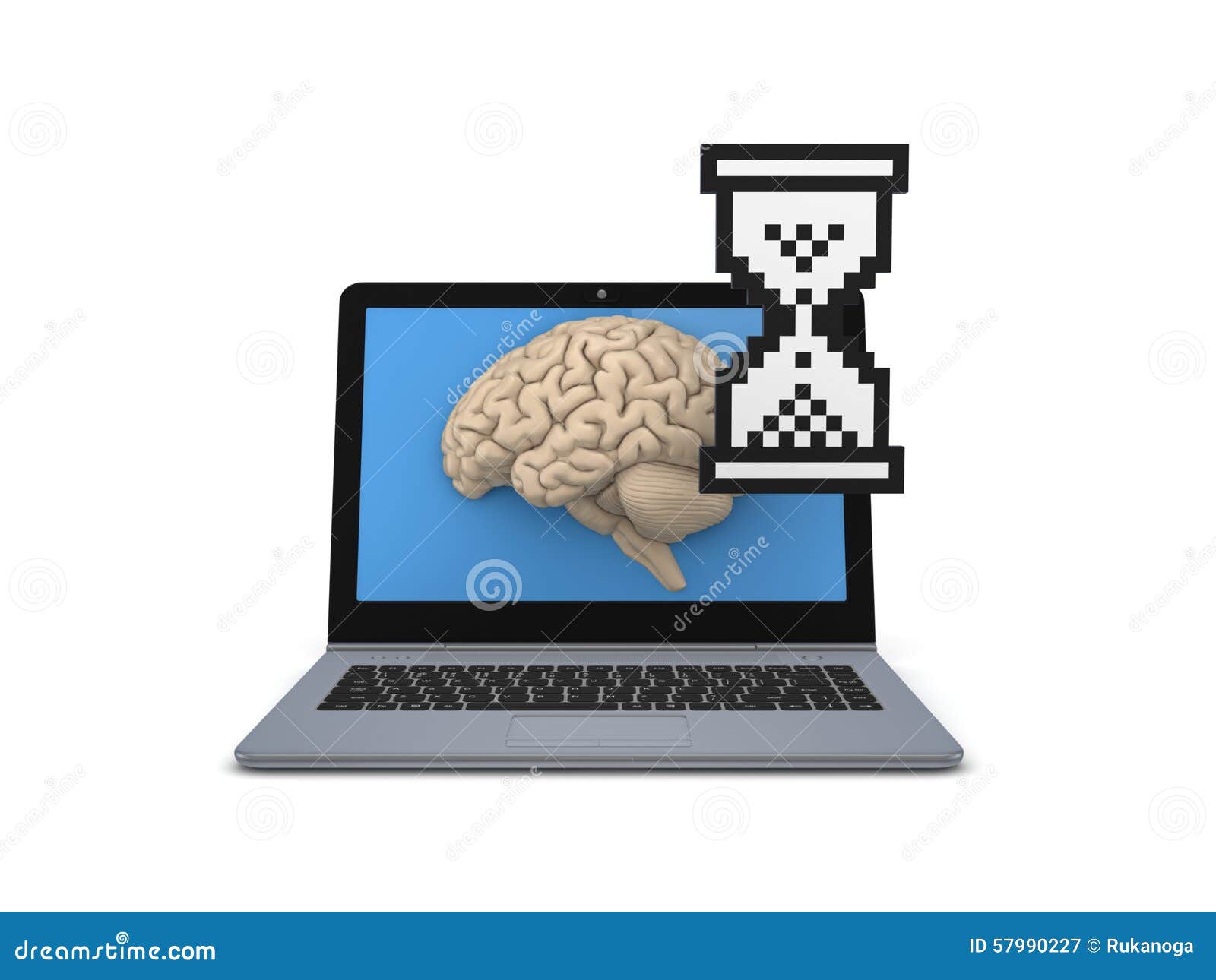 Human Brain on a Screen of Laptop Stock Illustration - Illustration of ...
