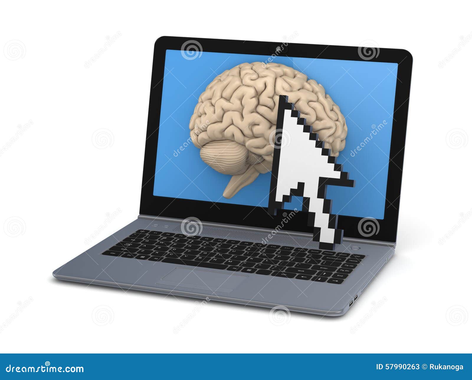 Human Brain on a Screen of Laptop Stock Illustration - Illustration of ...