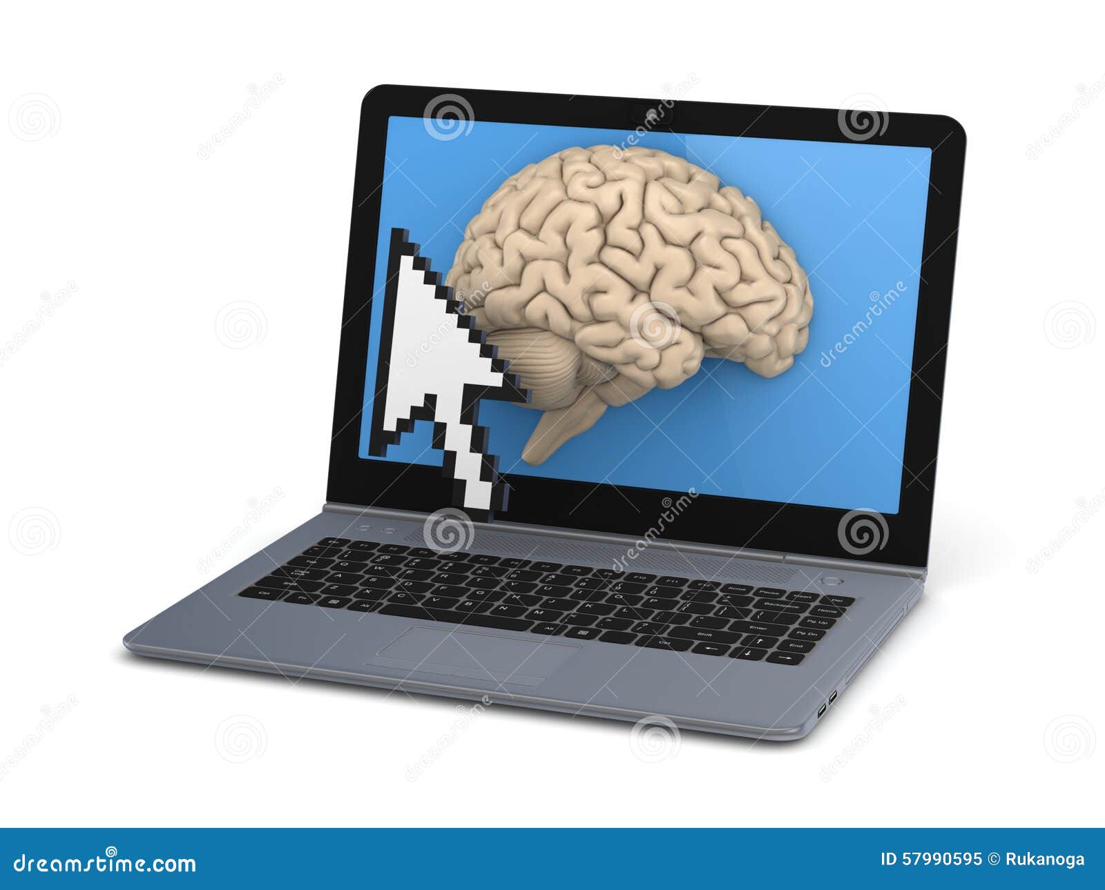 Human Brain on a Screen of Laptop Stock Illustration - Illustration of ...