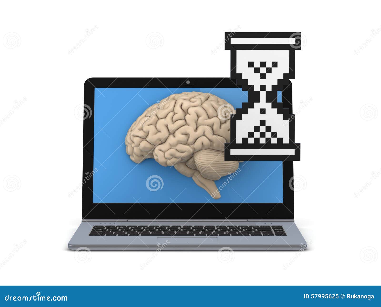 Human Brain on a Screen of Laptop Stock Illustration - Illustration of ...