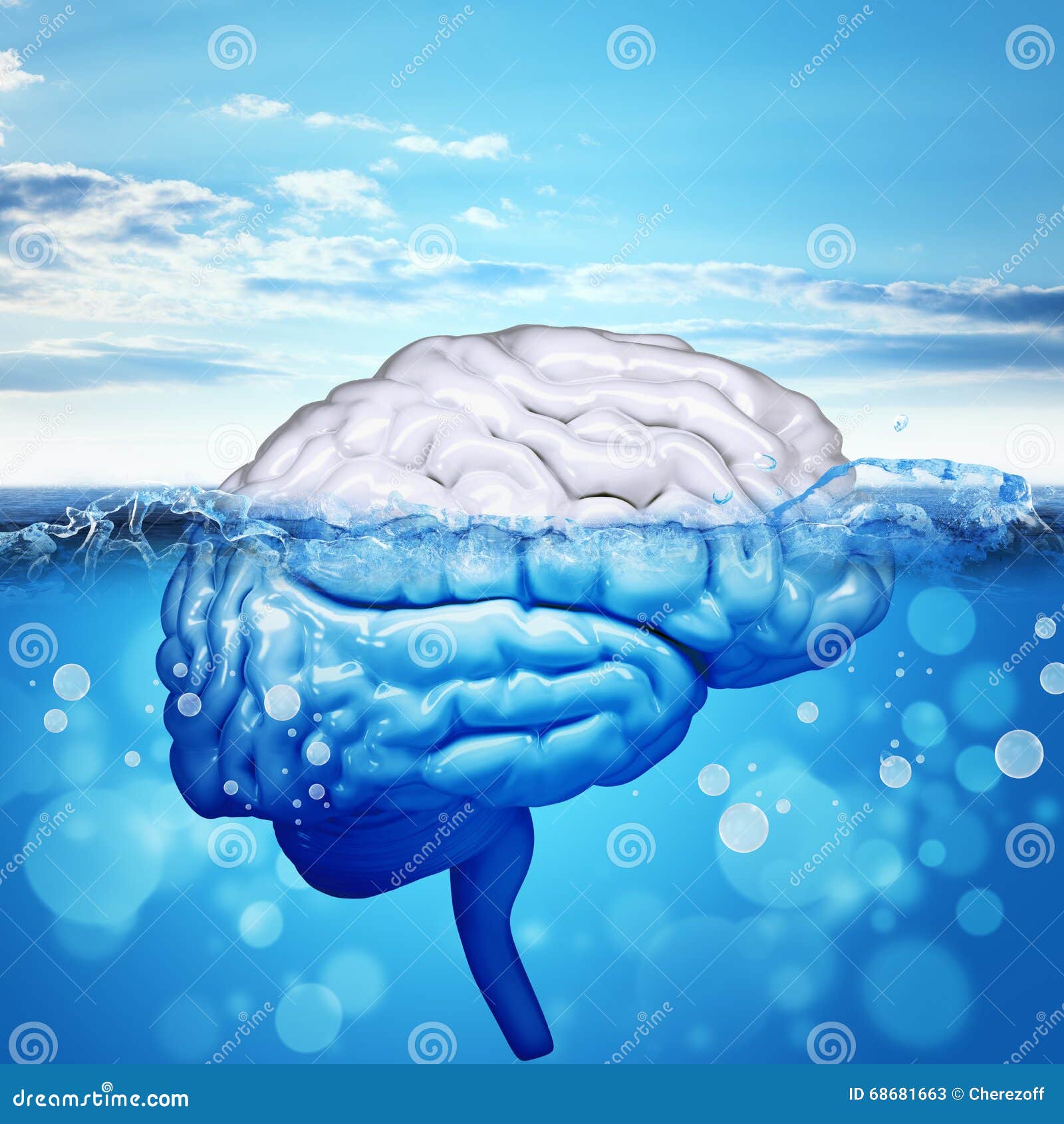 Human brain in sea stock image. Image of anatomy, bubble - 68681663