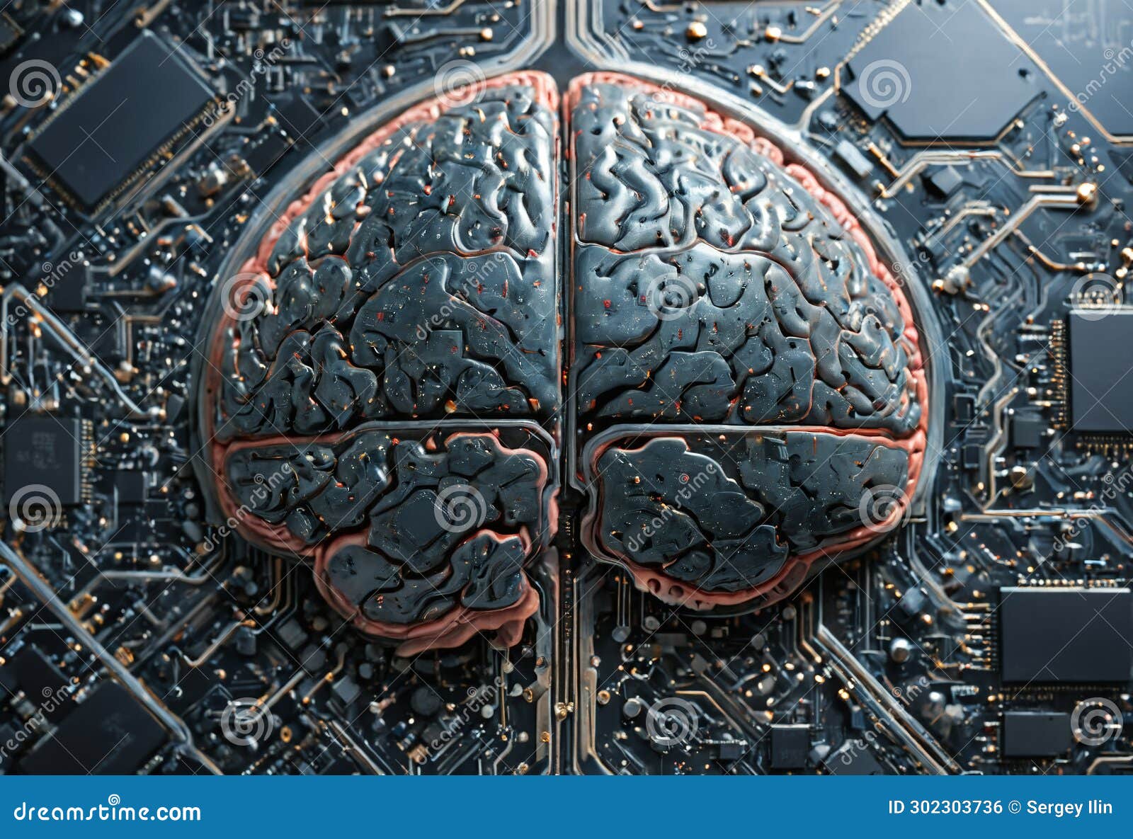 Human Brain in Semiconductor. Generative AI Stock Illustration ...