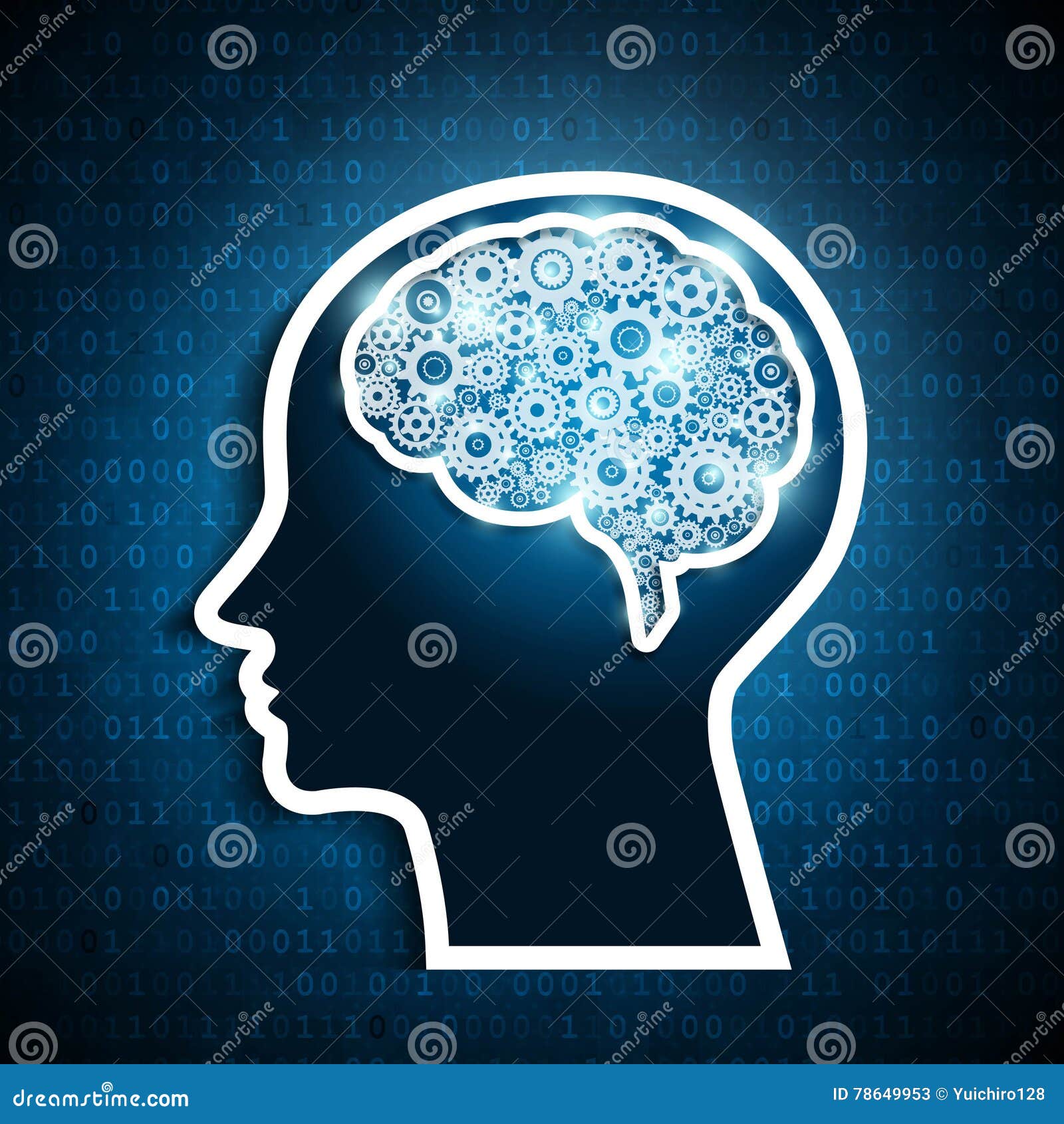 Human Brain with Set of Gears on Matrix Number Background Stock Vector ...