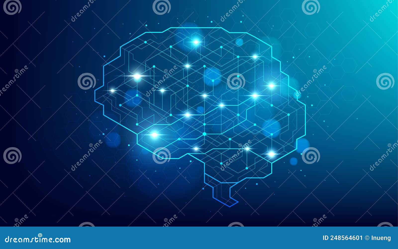 Human Brain Shape of an Artificial Intelligence with Line Dots on Dark ...
