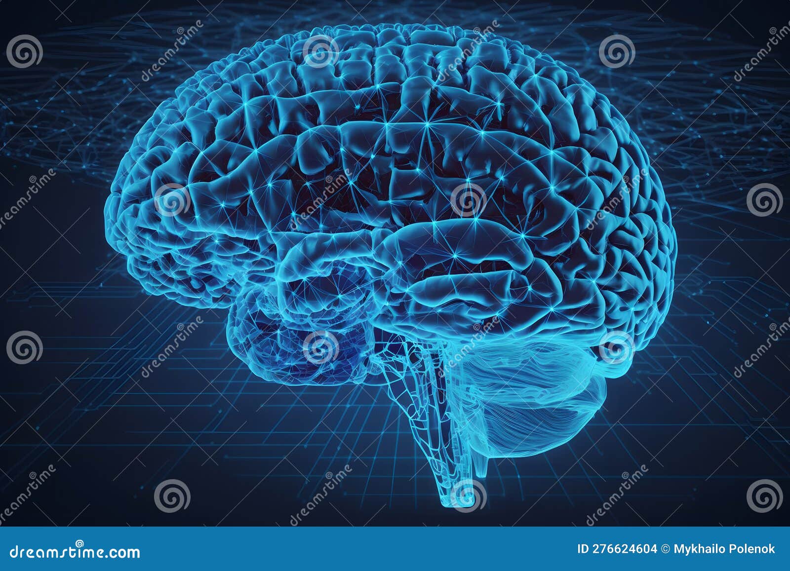 Human Brain Shape of an Artificial Intelligence with Line Dots on Dark ...