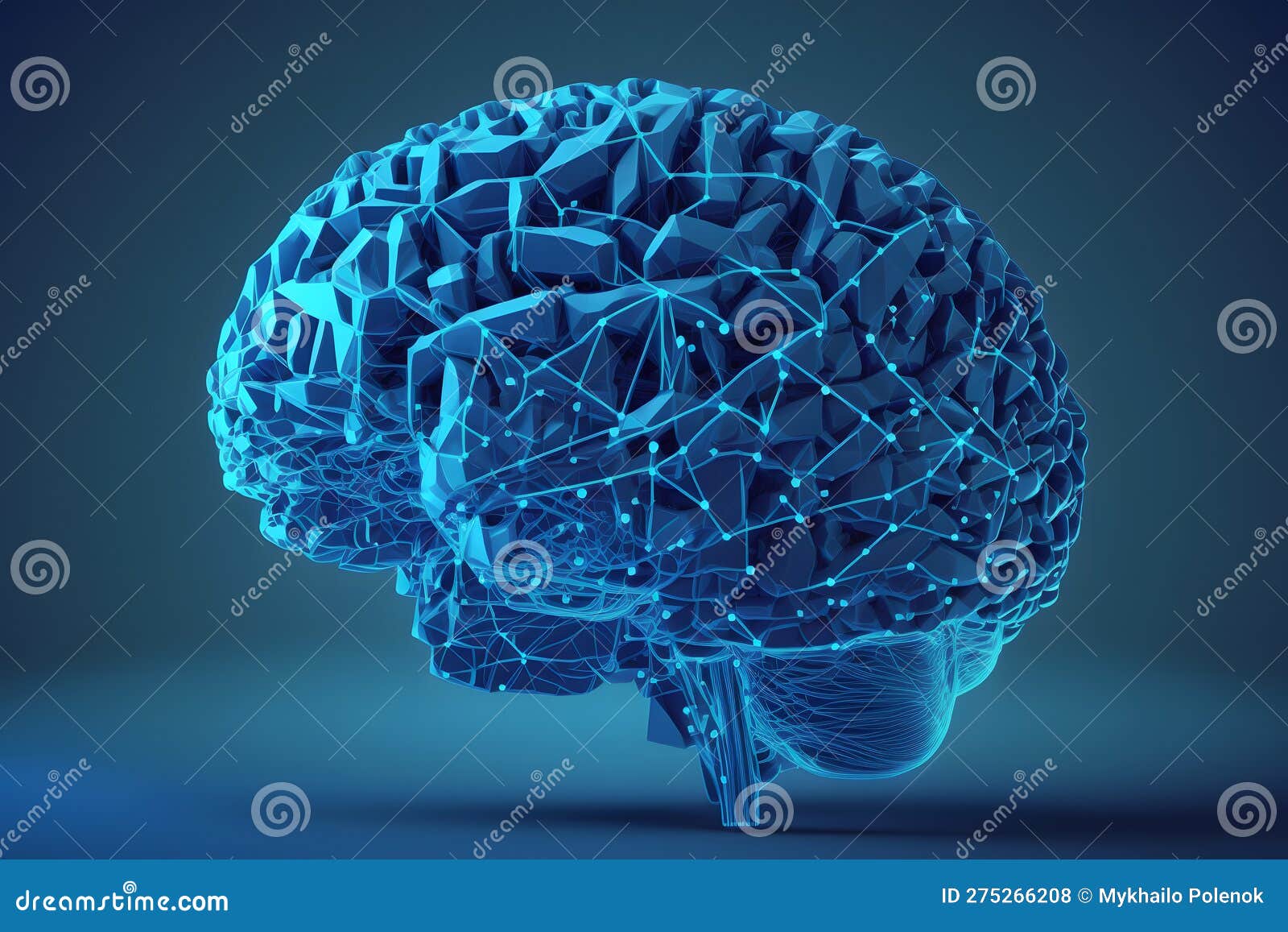 Human Brain Shape of an Artificial Intelligence with Line Dots on Dark ...