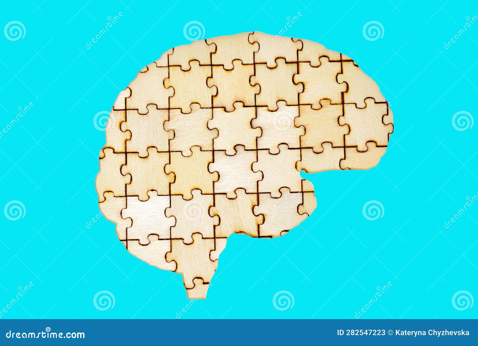Human Brain Shape Made from Wooden Puzzle Pieces on Blue Stock Image ...