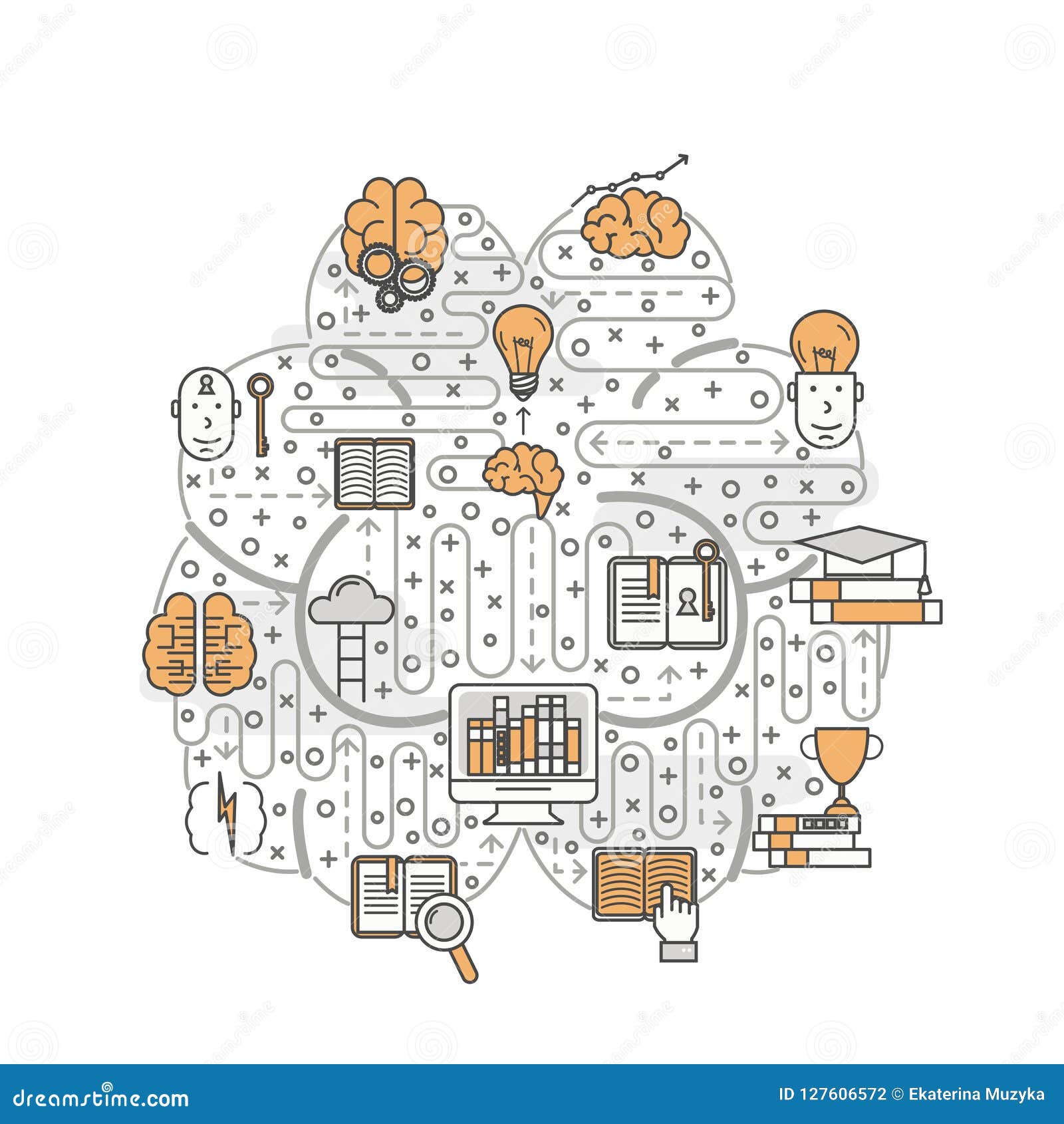 Vector Thin Line Art Human Brain Poster Banner Stock Vector ...