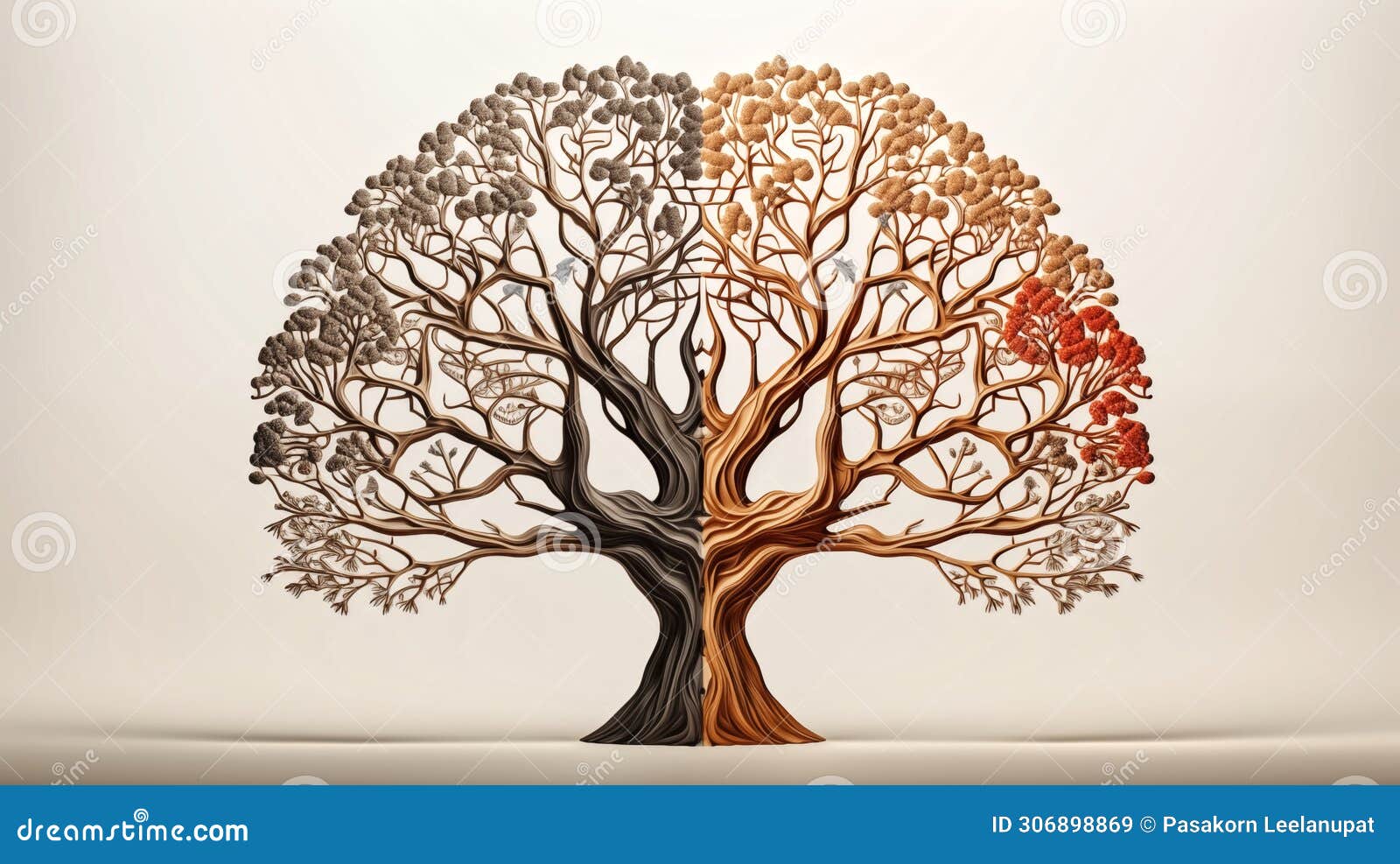 Human Brain Shaping Tree, Two Tone Color, Symbolizing Emotional Stock ...