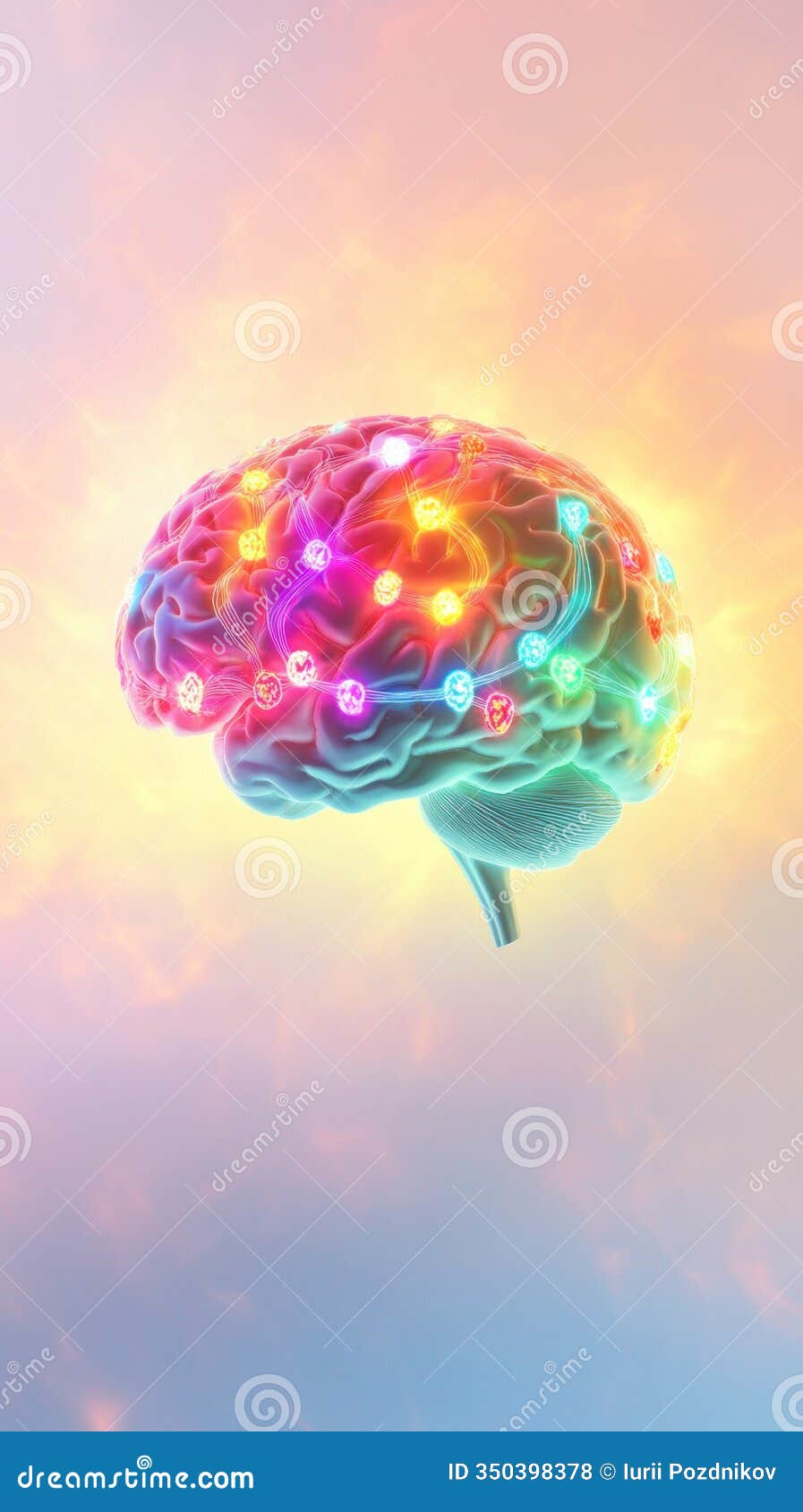 Human Brain Showing Colorful Synapses Connections Floating in the Sky ...