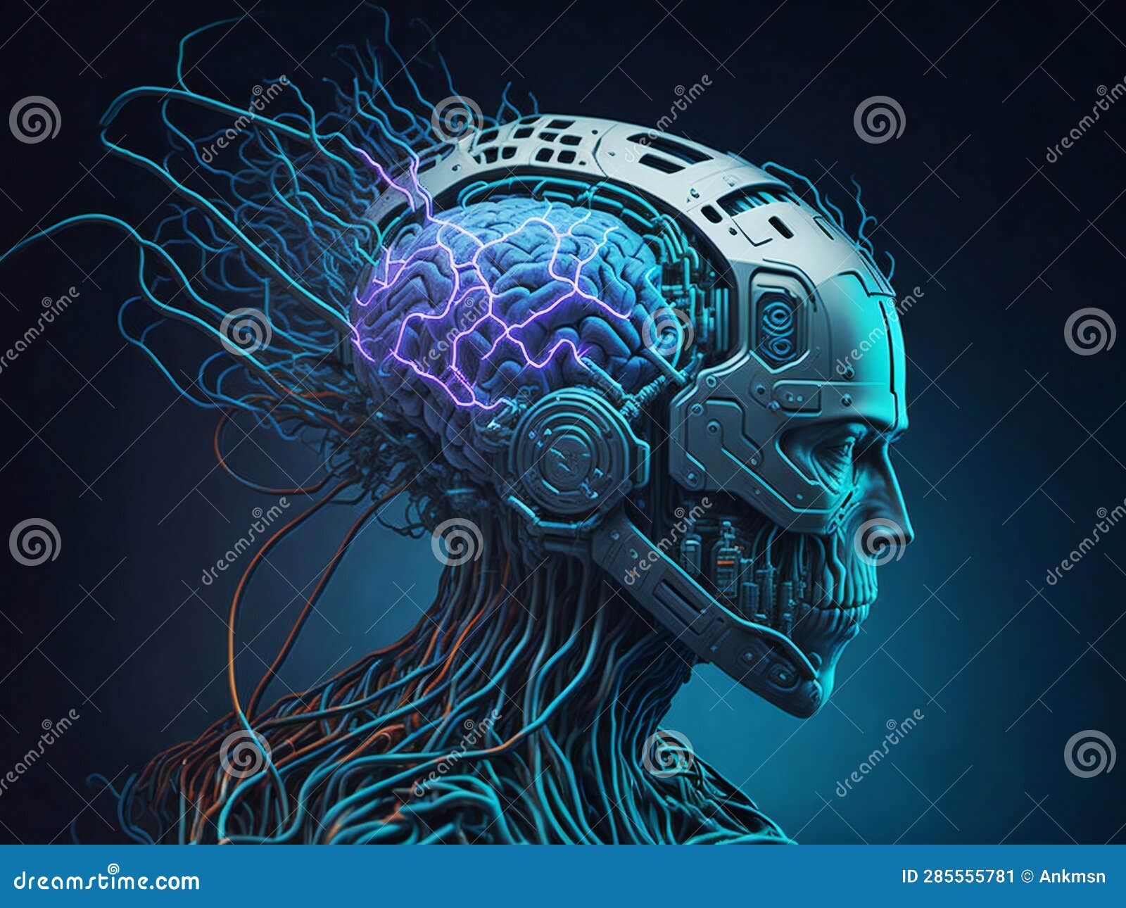 Human Brain Showing Intelligent Thinking Processing. Cyber Mind Concept ...