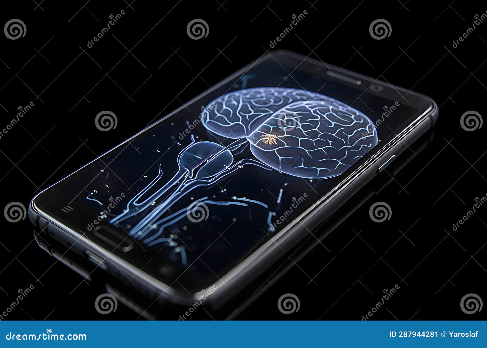The Human Brain is Shown on the Screen of a Smartphone Close-up. Stock ...