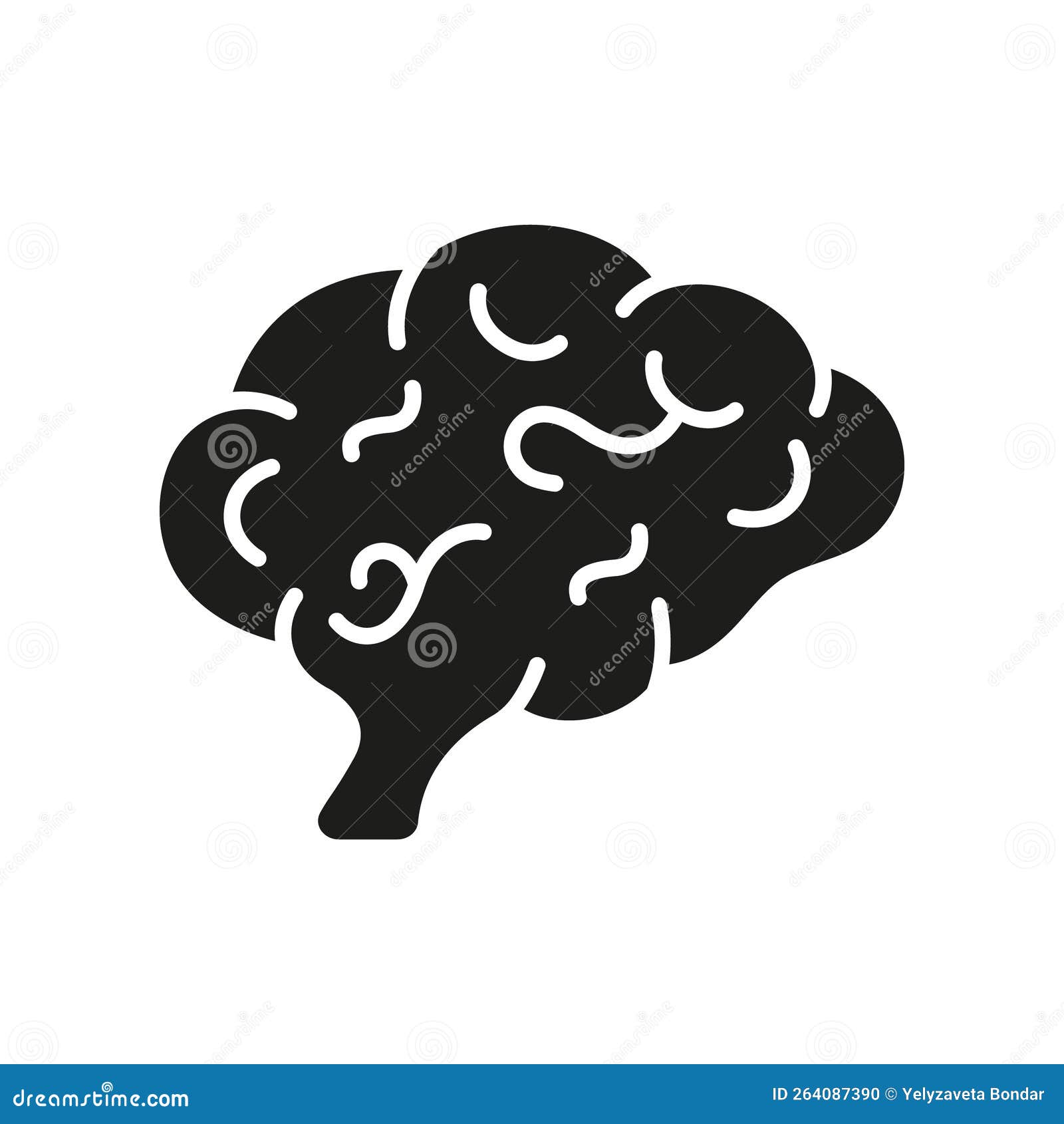 Human Brain in Side View Silhouette Icon. Human Brain Anatomy Stock ...