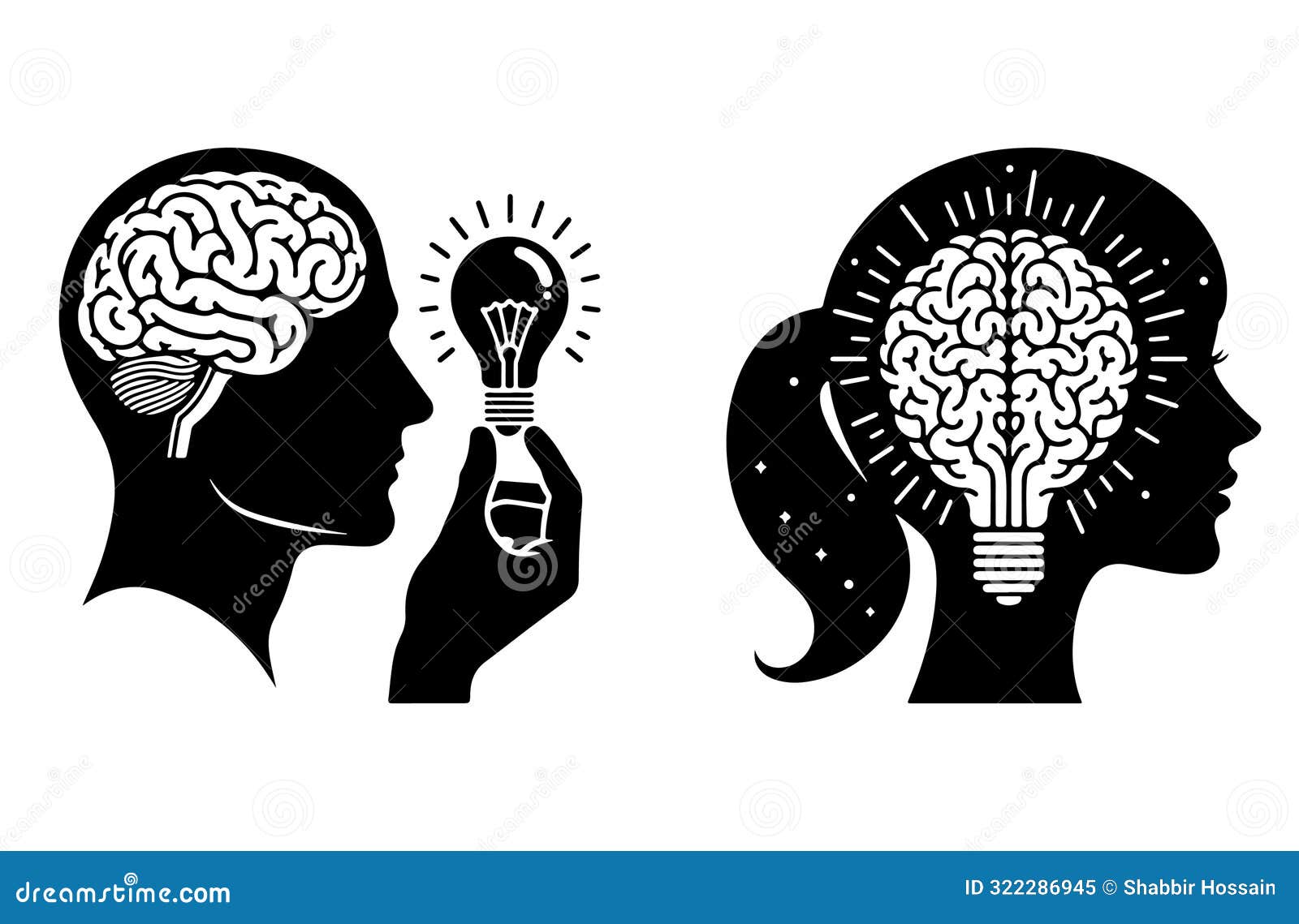Human Brain Silhouette Vector Style with White Background Stock Image ...