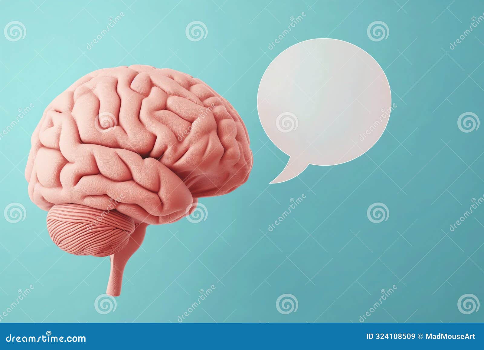 Human Brain with Speech Bubble on Blue Background Stock Illustration ...