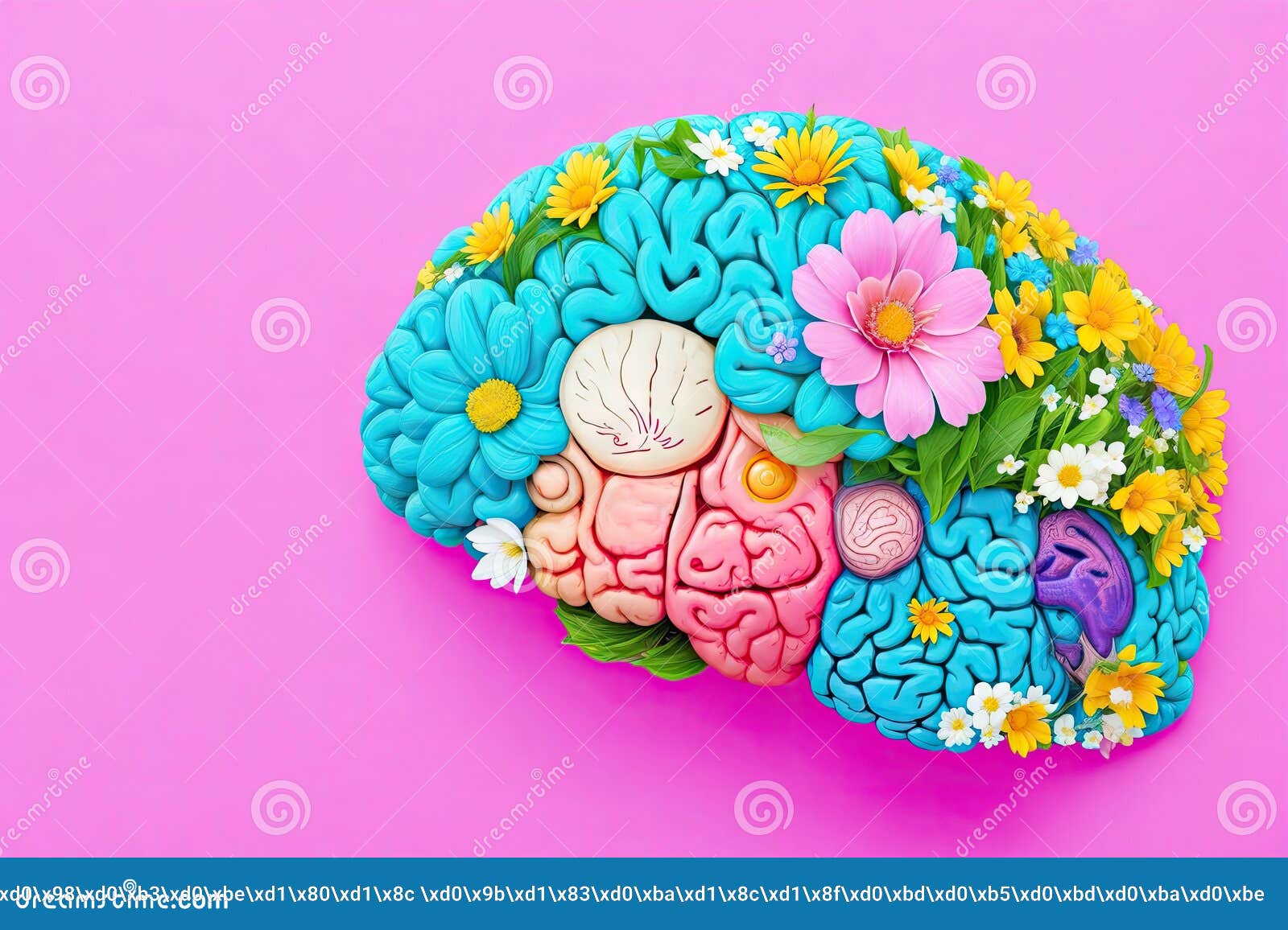 Human Brain with Spring Colorful Flowers. Ai Generative Stock Image ...