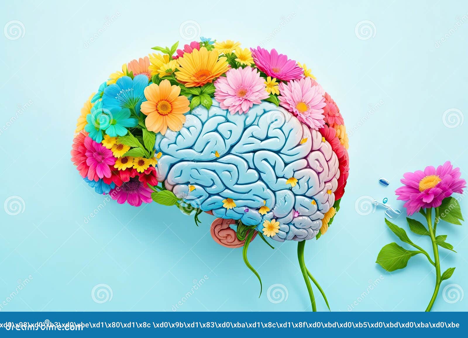 Human Brain with Spring Colorful Flowers. Ai Generative Stock ...