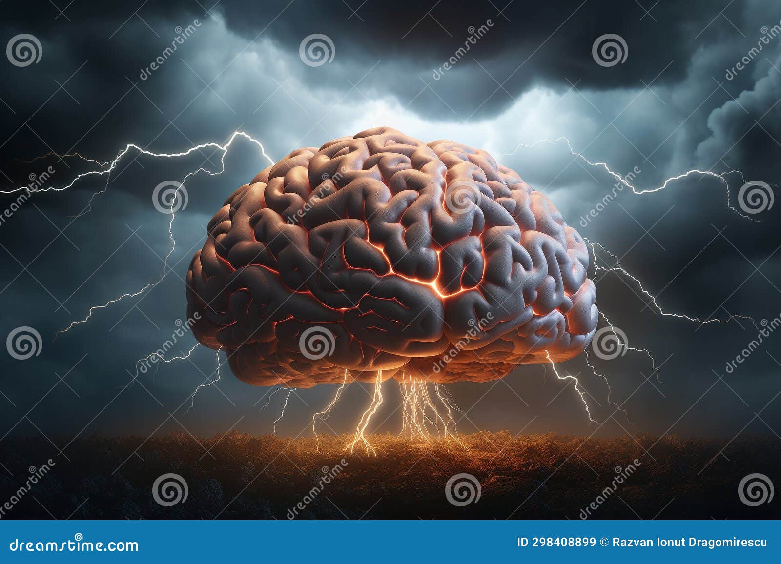 Human Brain Struck by Lightning, Symbolizing the Intense Struggle of ...
