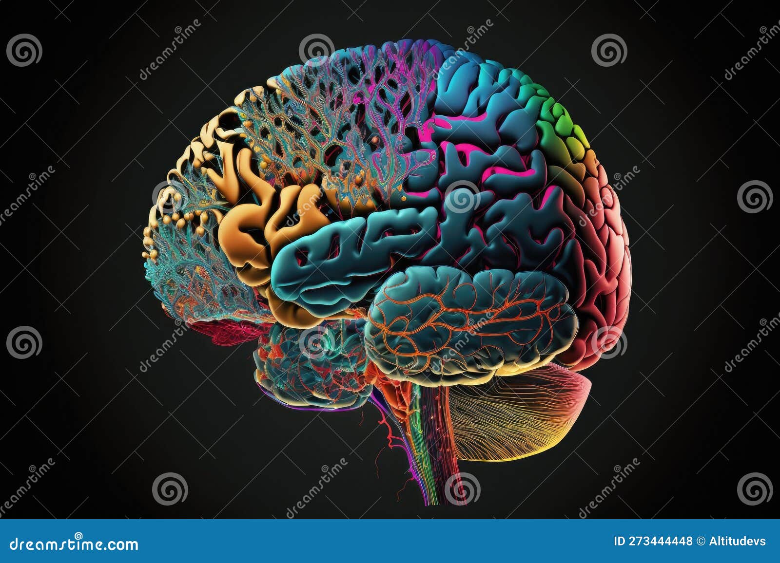 Human Brain Structure with Mixed Feelings Isolated on Dark Background ...